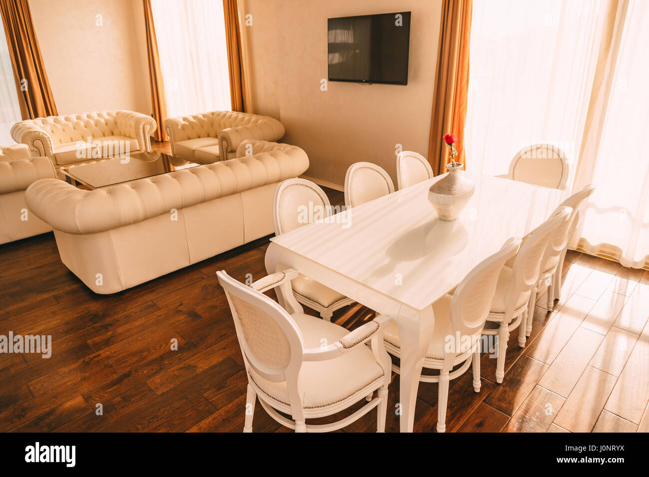 The dining table in the apartment. Table for lunch in the living room ...
