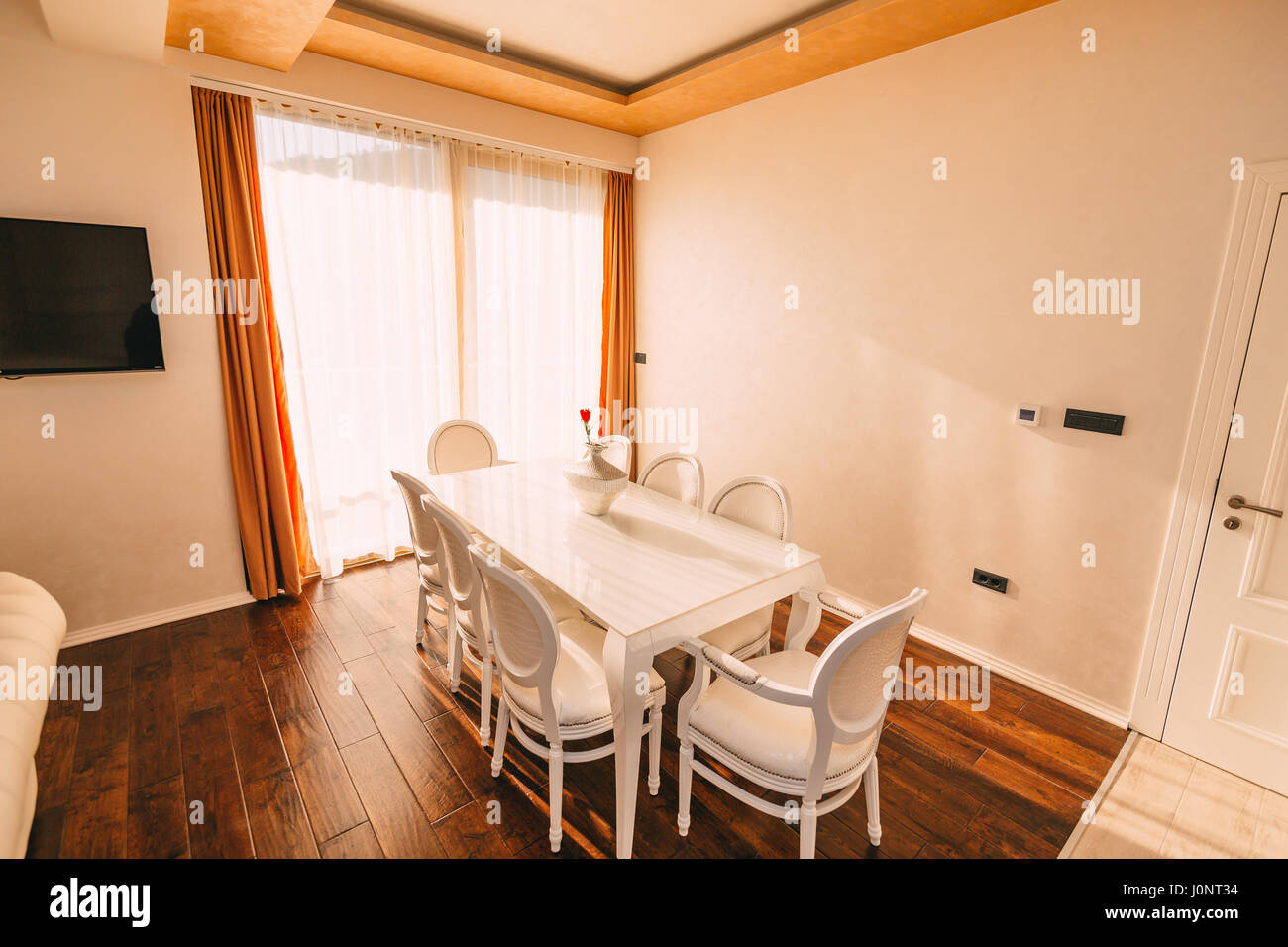 The dining table in the apartment. Table for lunch in the living room ...