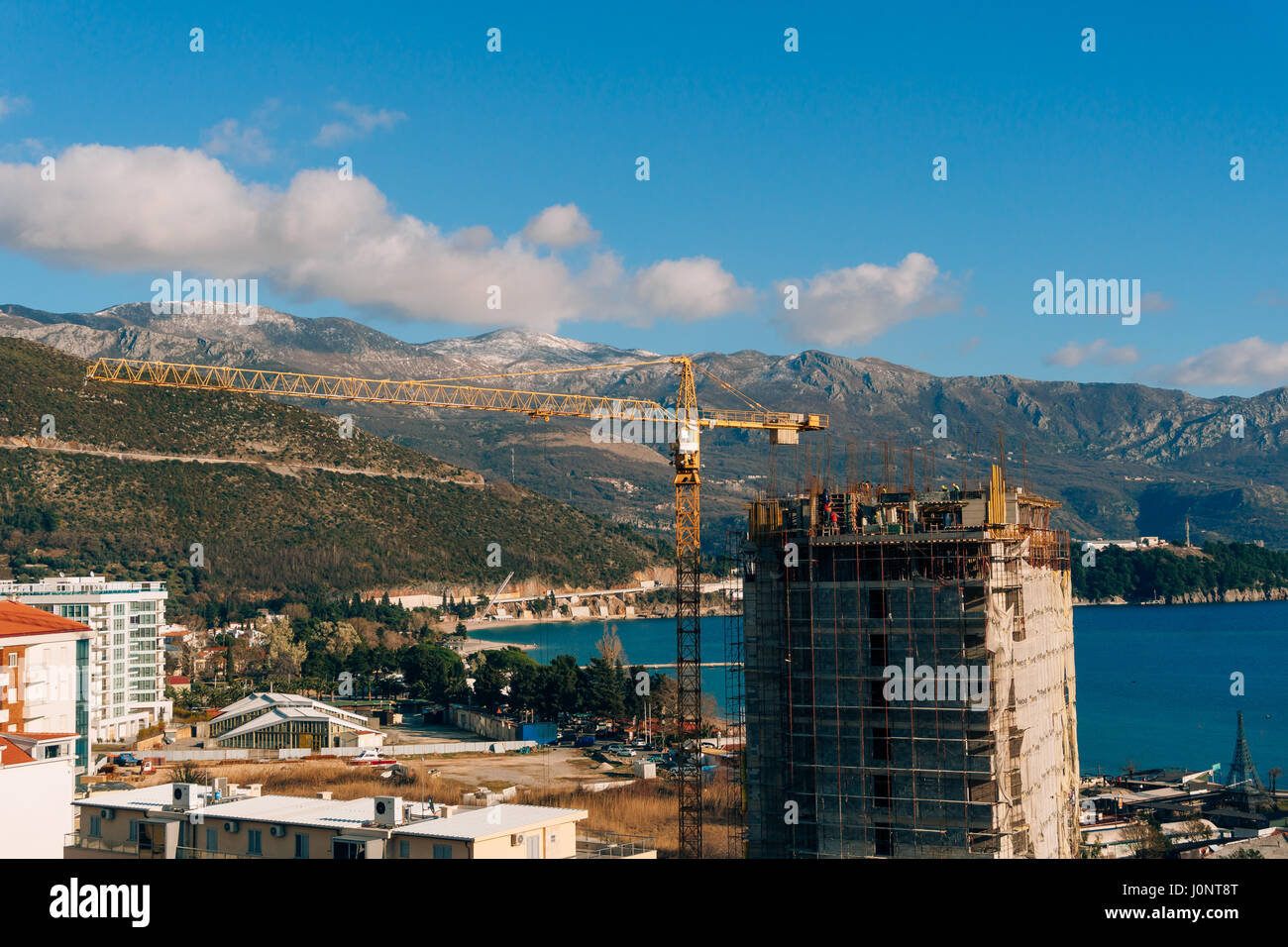 Construction of a multistory building in Budva, Montenegro. Builders ...