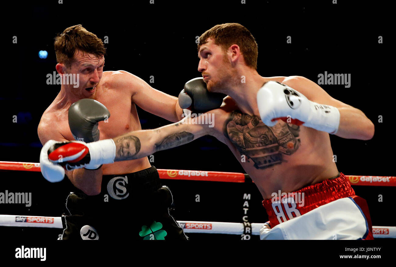 Scott Cardle and Robbie Barrett during the British Lightweight ...