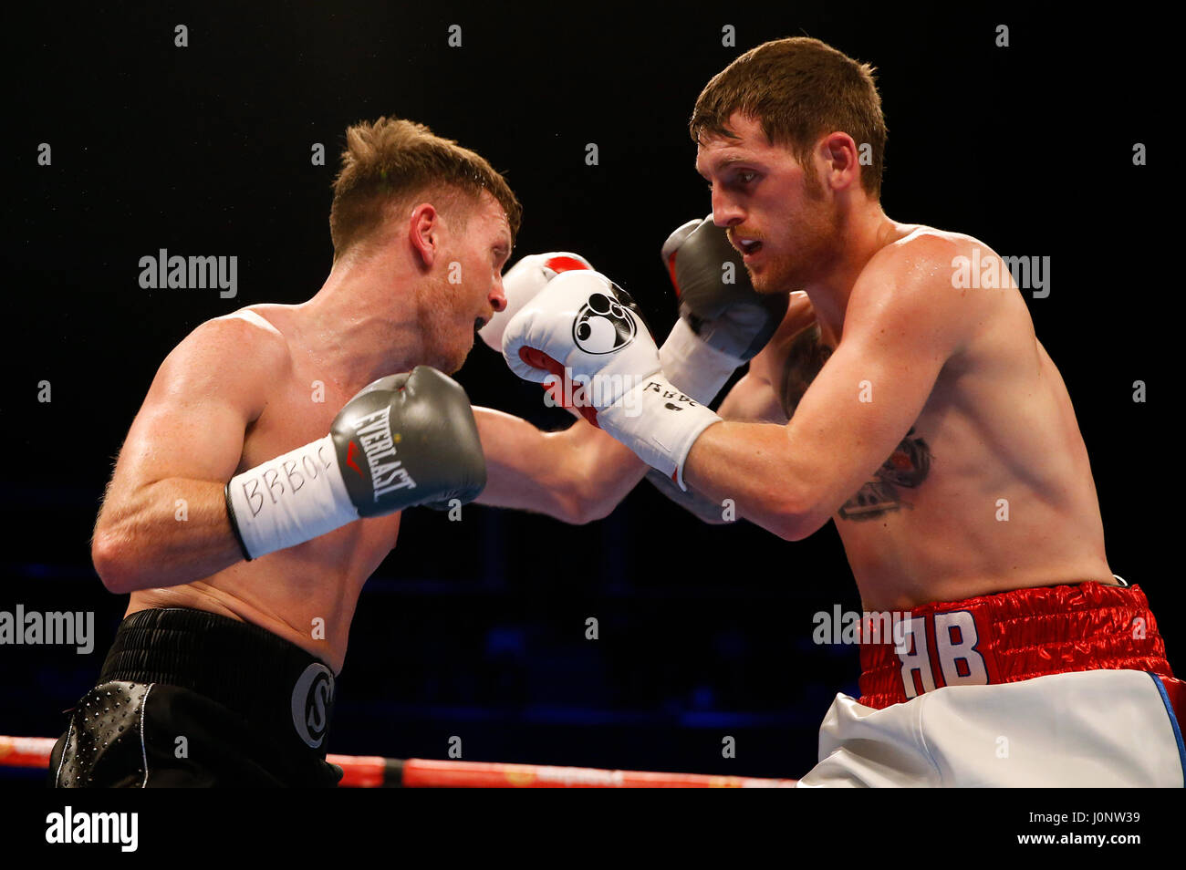 Scott Cardle and Robbie Barrett during the British Lightweight ...