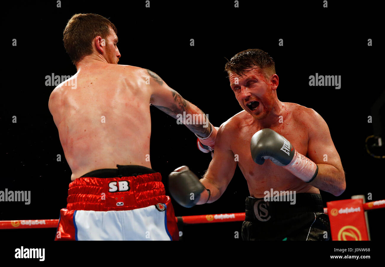 Scott Cardle (right) and Robbie Barrett during the British Lightweight ...