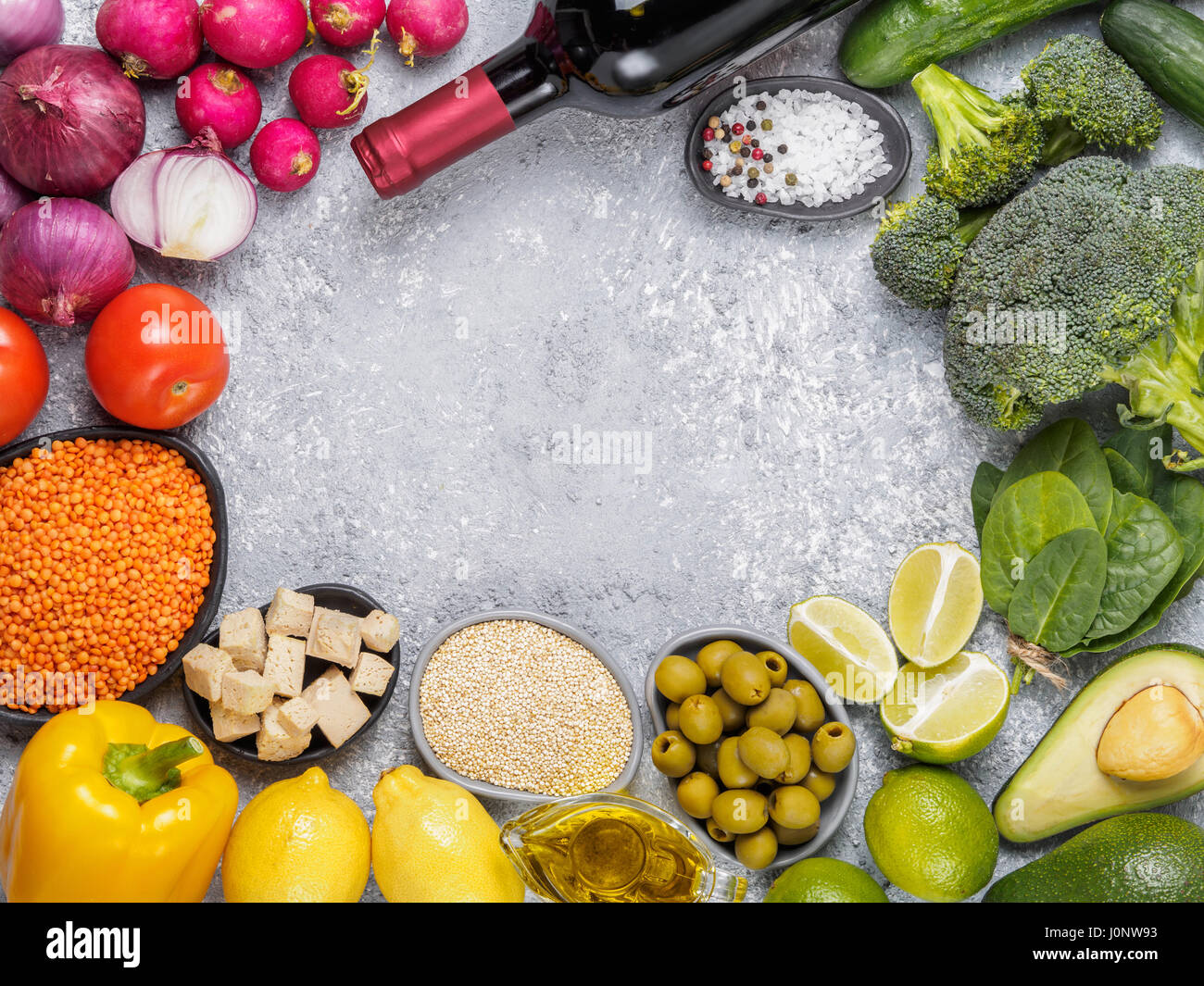 Colorful food background. Food ingredients with copy space. Cereals ...