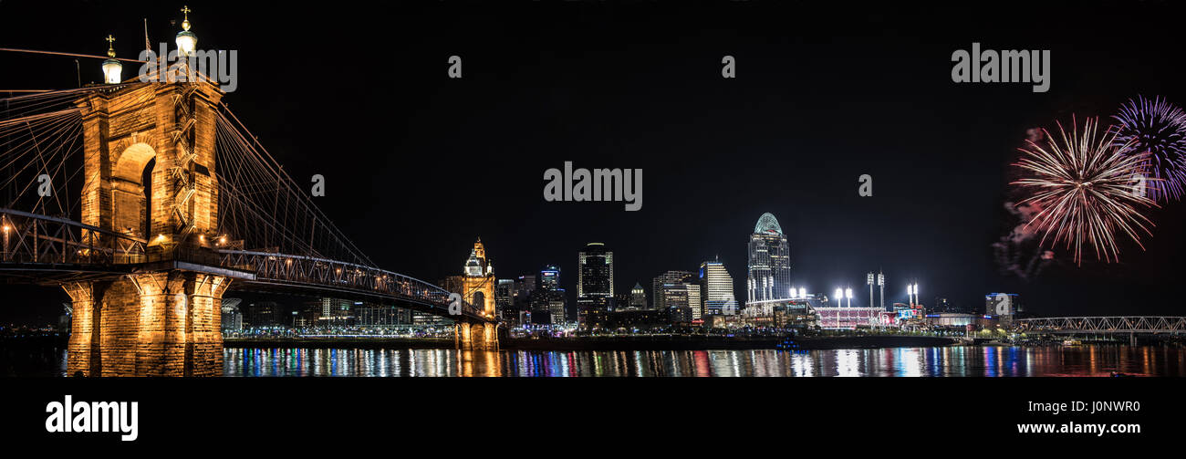 Cincinnati Ohio Roebling bridge reds skyline Stock Photo - Alamy