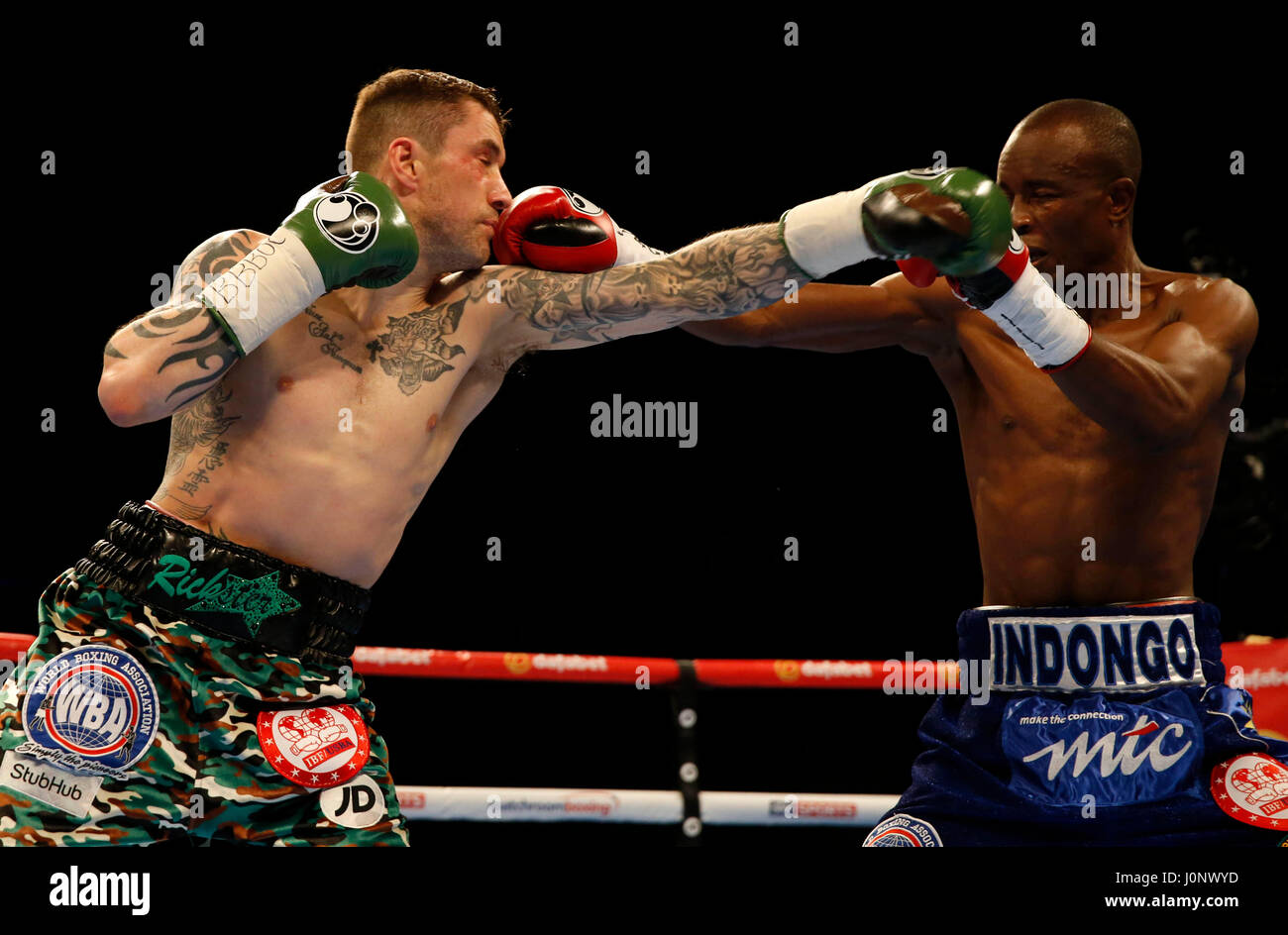 Ricky Burns and Julius Indongo during the WBA, IBF and IBO Super ...