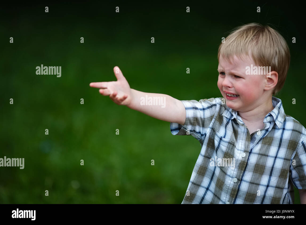 young crying boy in summer park Stock Photo - Alamy