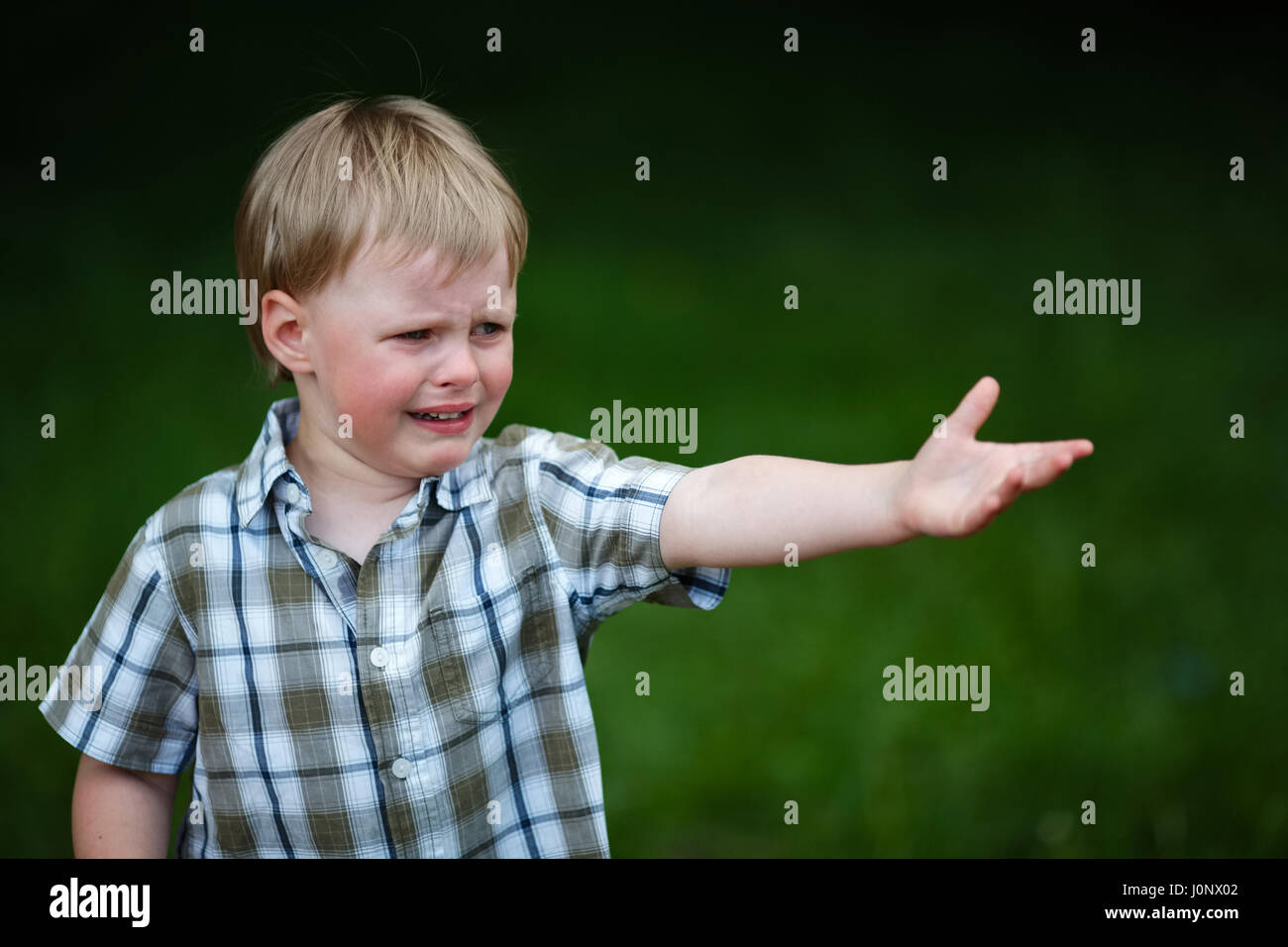 young crying boy in summer park Stock Photo - Alamy