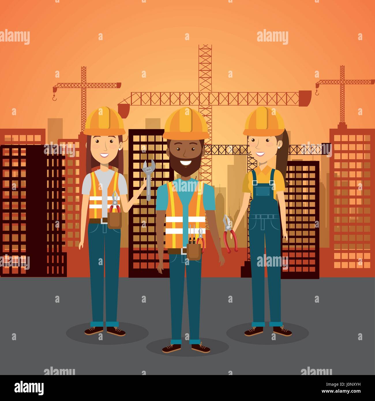 Team work cartoon crane construction hi-res stock photography and ...