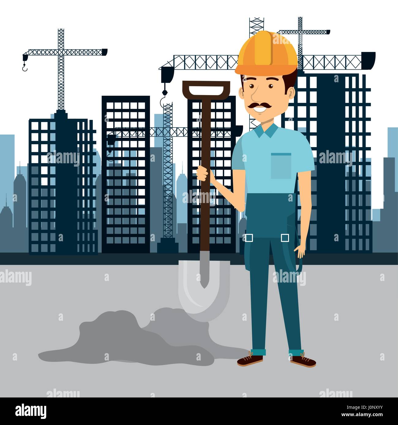 professional construction man character with cityscape background Stock ...