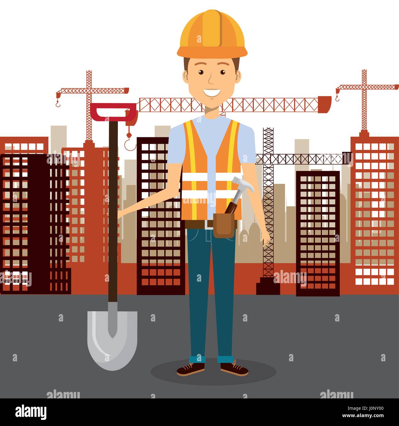 professional construction man character with cityscape background Stock ...