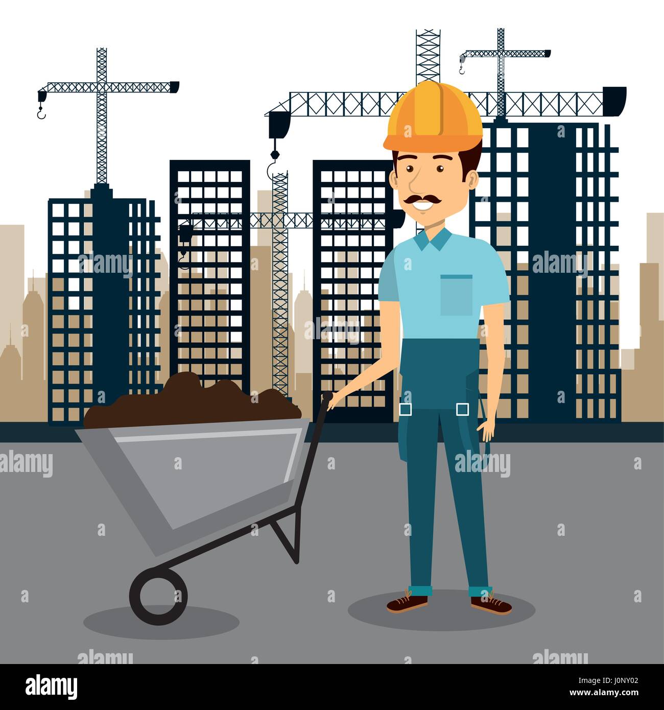professional construction man character with cityscape background Stock ...