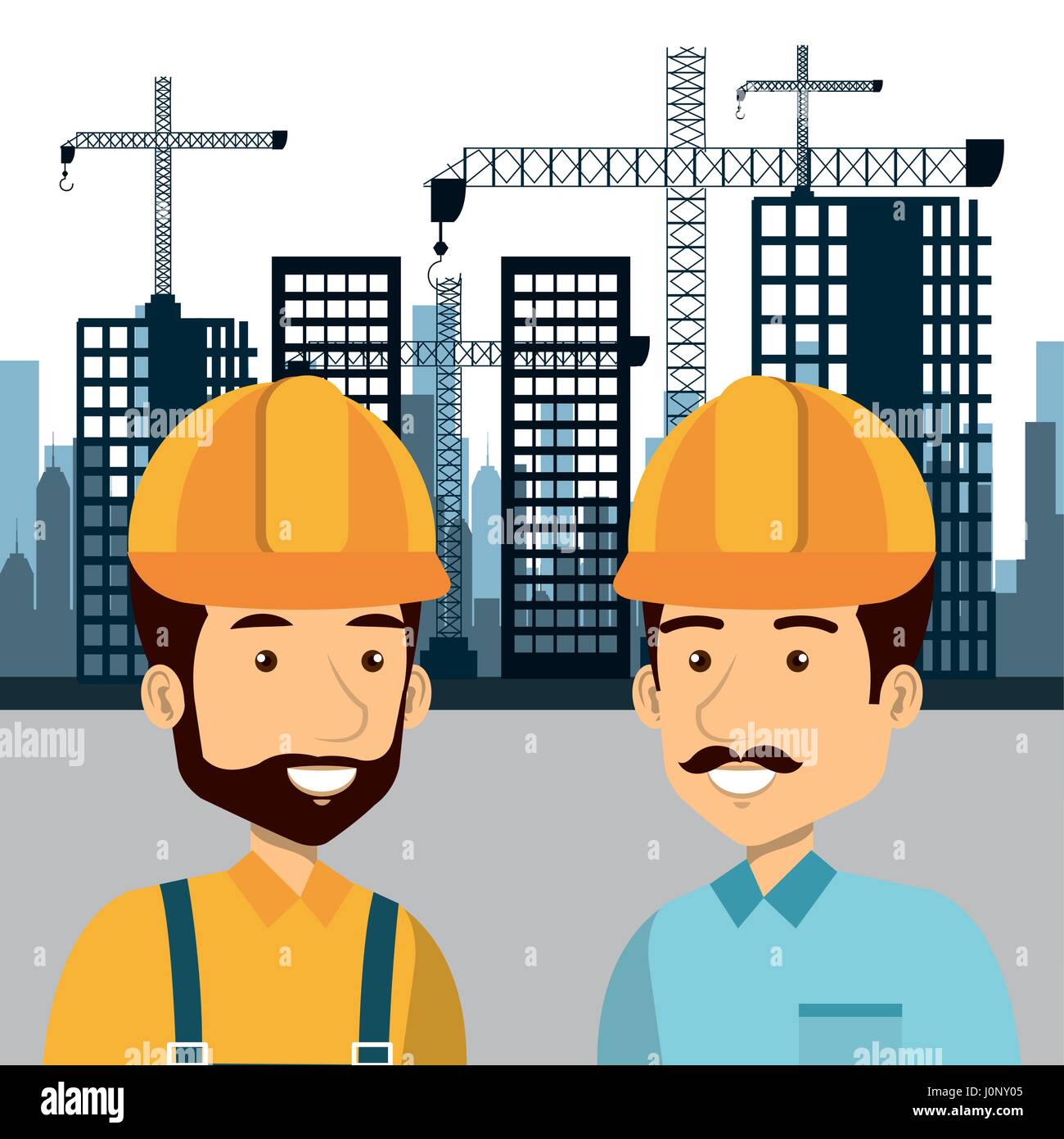 professional construction people characters with cityscape background ...