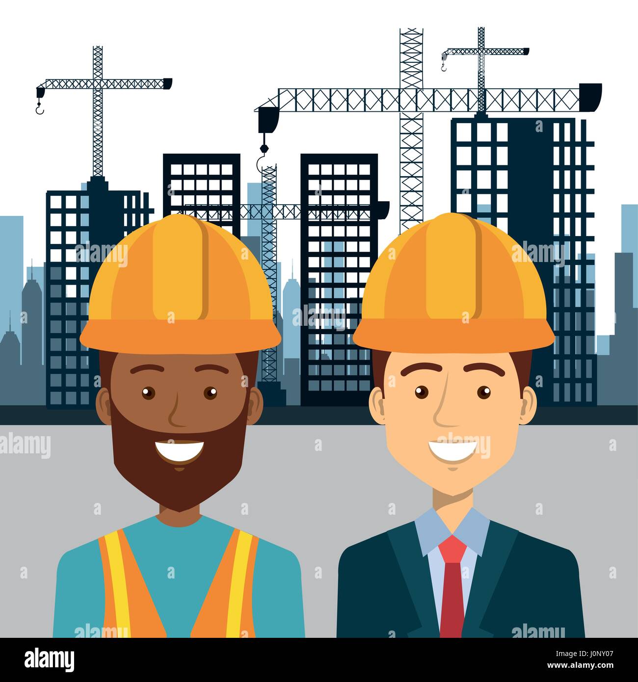 professional construction people characters with cityscape background ...