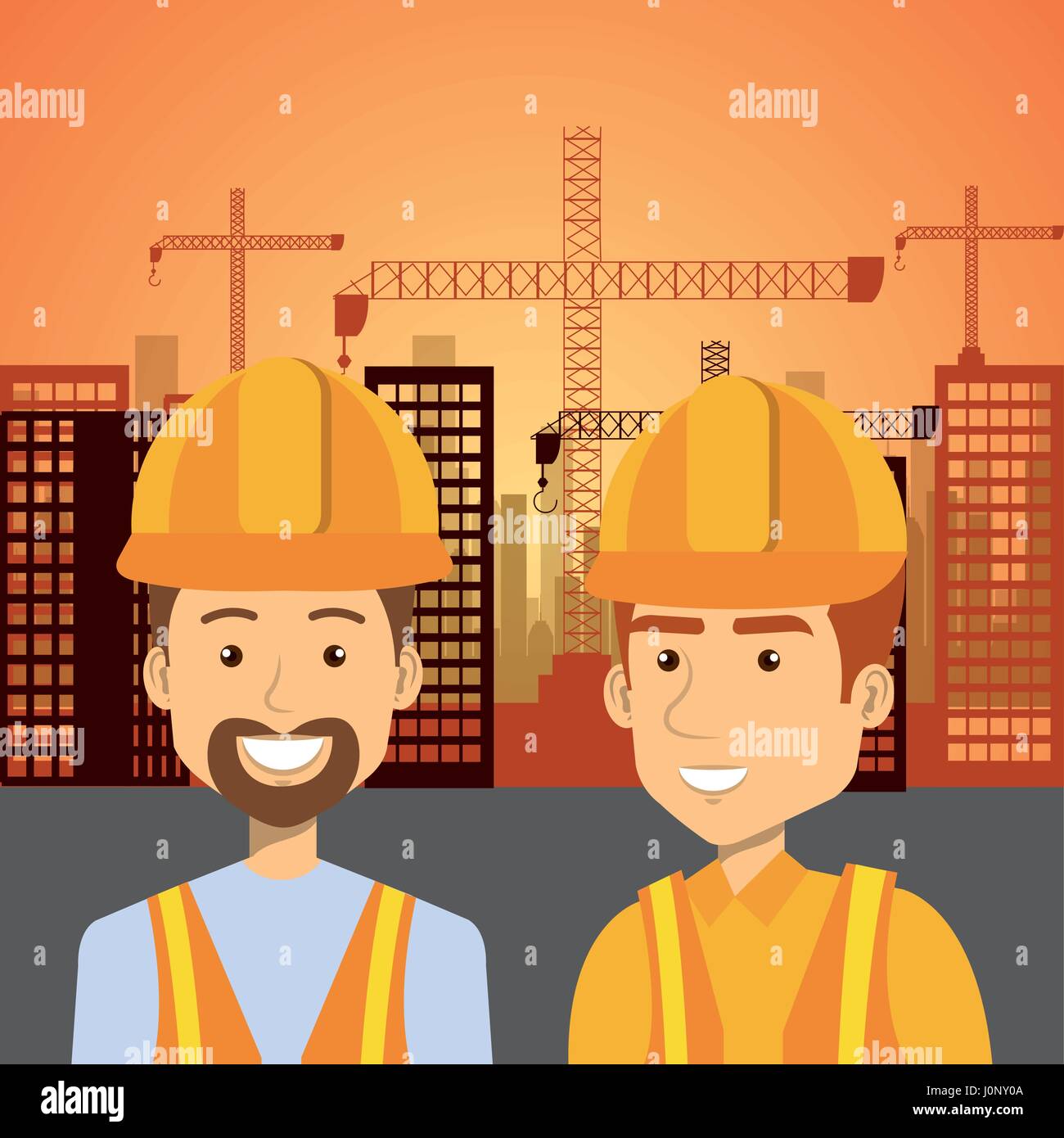 professional construction people characters with cityscape background ...