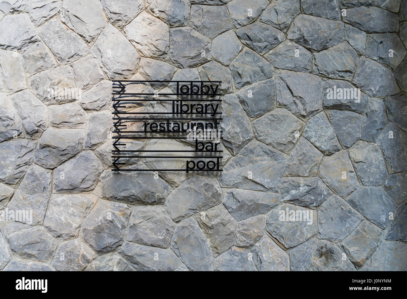 Stone wall with Sign board, Label lobby Stock Photo - Alamy
