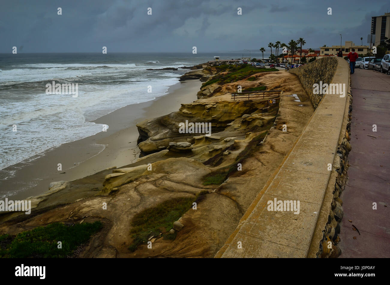 Angry Dark Storm Clouds Over Ocean Beach in La Jolla, California, USA ...