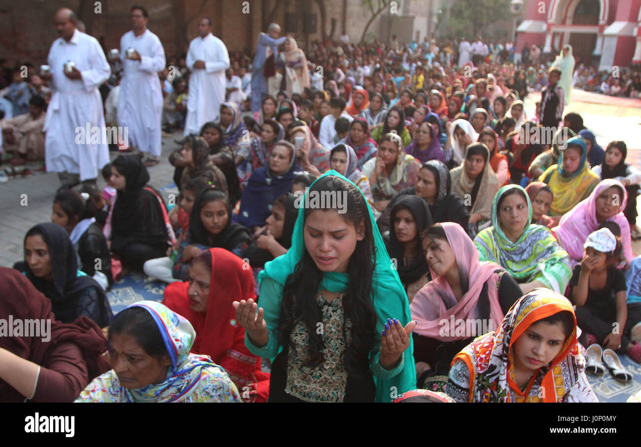 Lahore, Pakistan. 14th Apr, 2017. Pakistani Christian devotees attend ...
