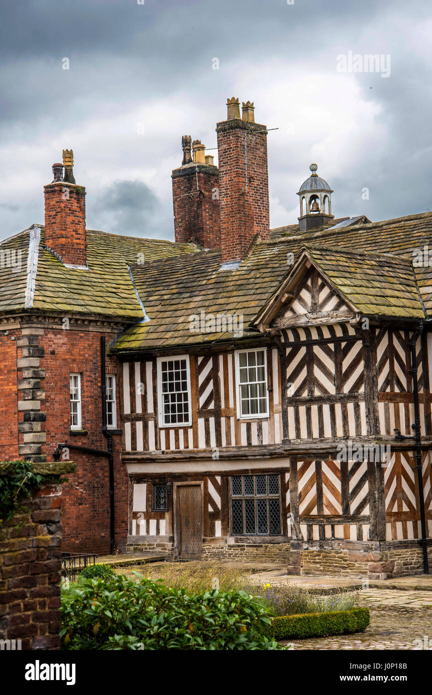 The Tudor Façade, extensive gardens and grounds of Adlington Hall in ...