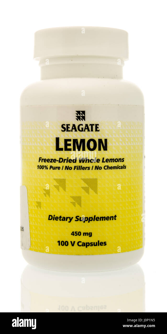 Winneconne, WI - 11 April 2017: A bottle of lemon capsules made by ...
