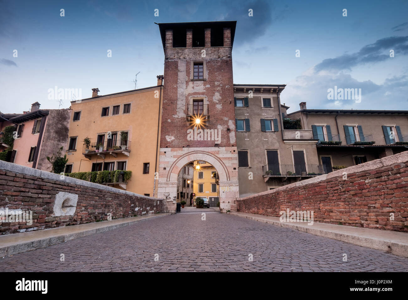 Verona, Italy - Ancient Roman bridge Ponte Pietra and the River Adige ...