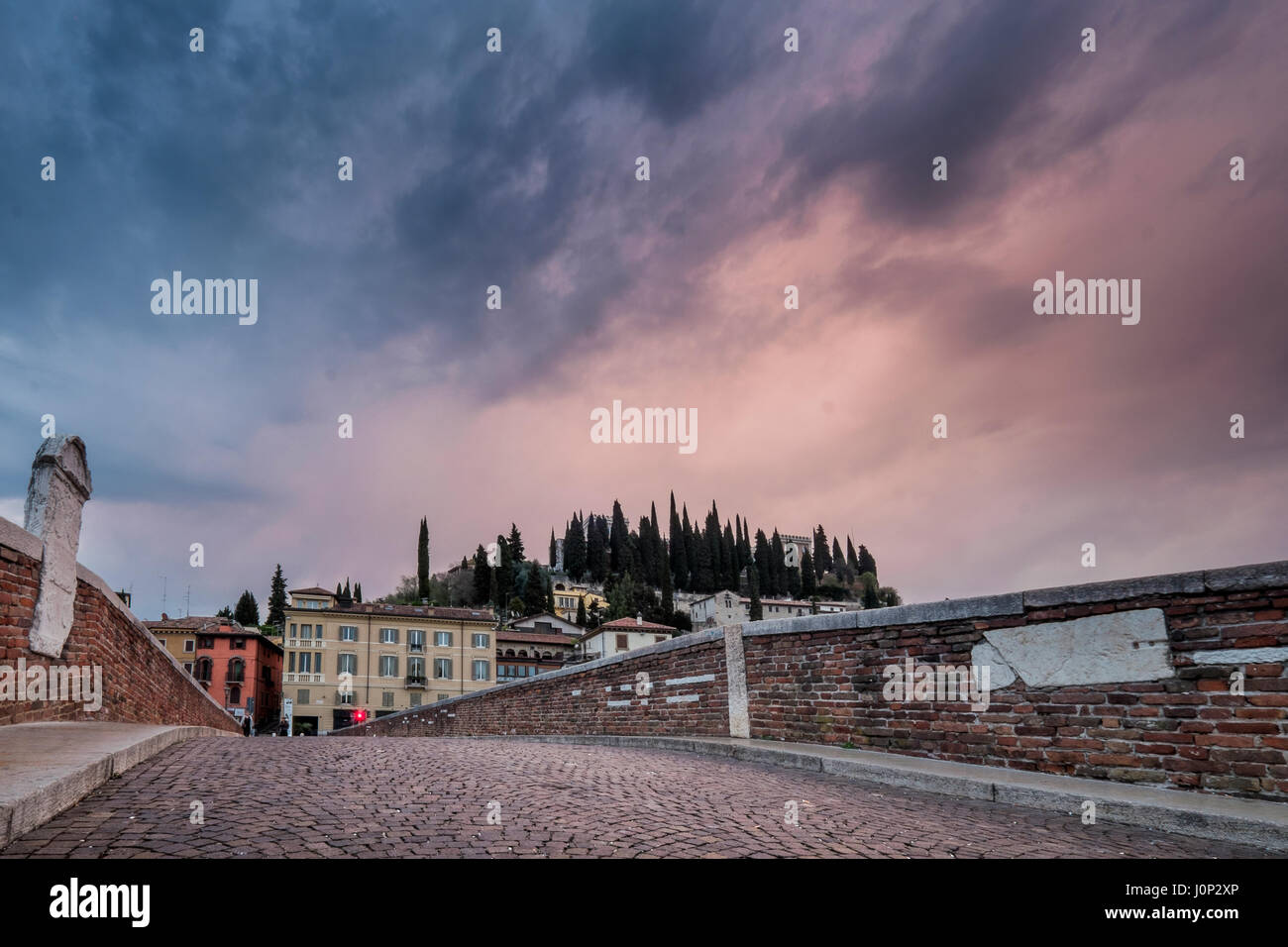 Verona, Italy - Ancient Roman bridge Ponte Pietra and the River Adige ...
