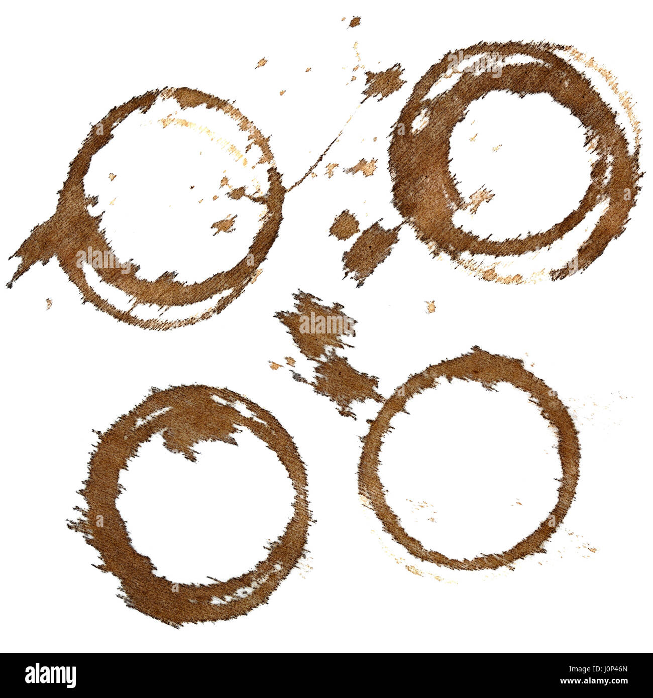 Set of coffee stains on textile tablecloth isolated on the white ...