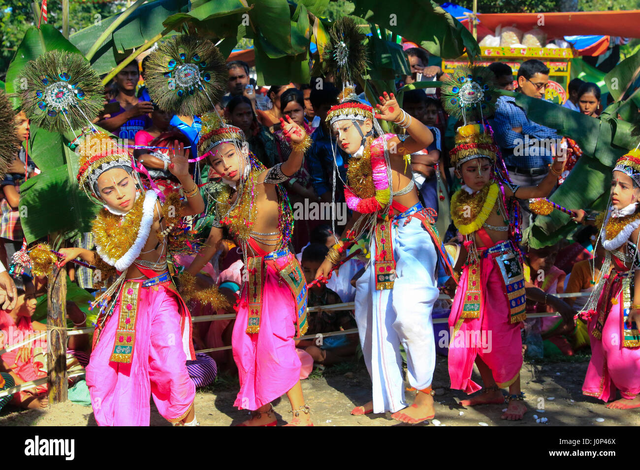 Manipuri boys perform dances during Ras Leela festival, in Madhabpur ...