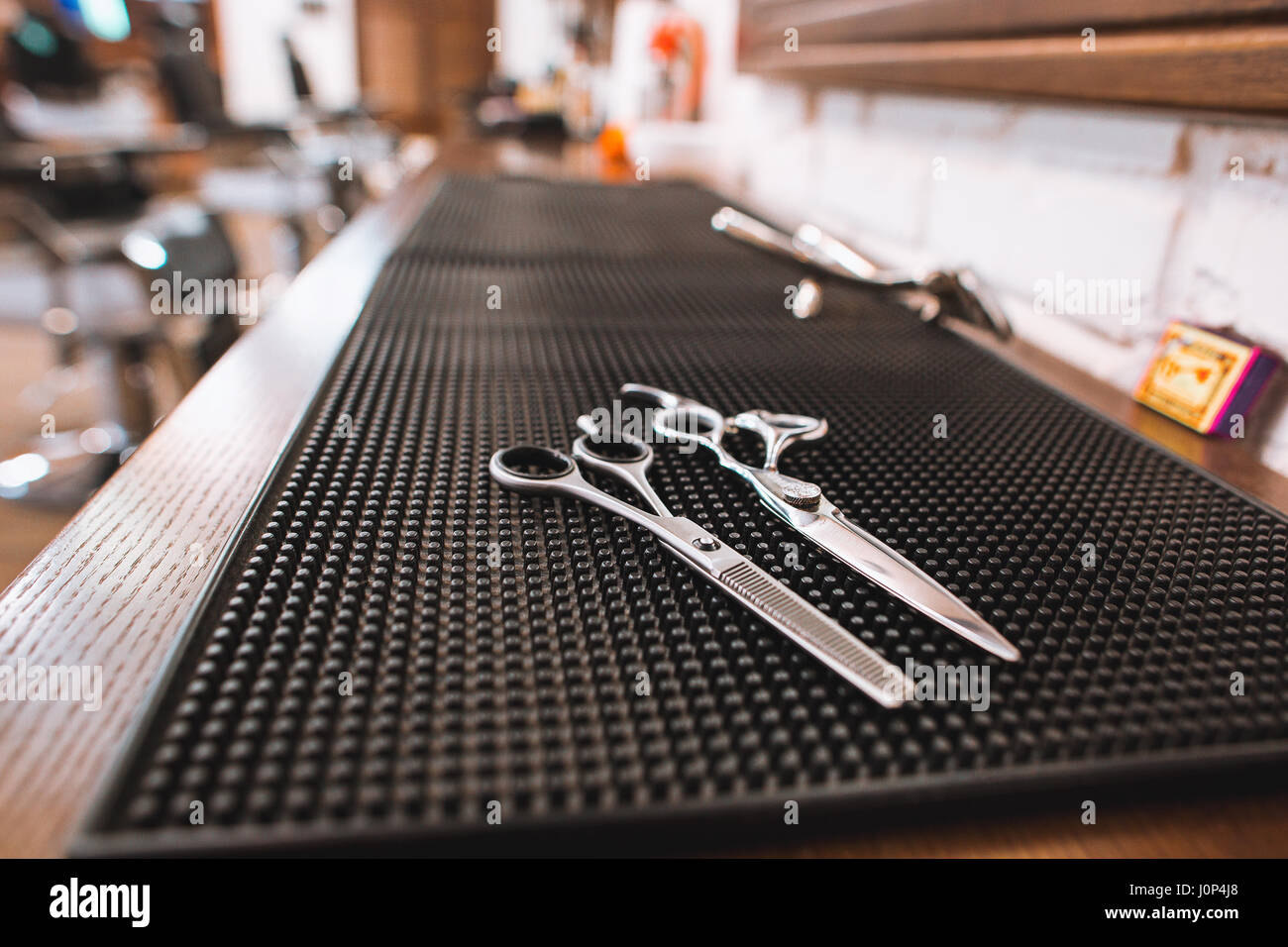 Barber shop equipment on wooden background Stock Photo - Alamy