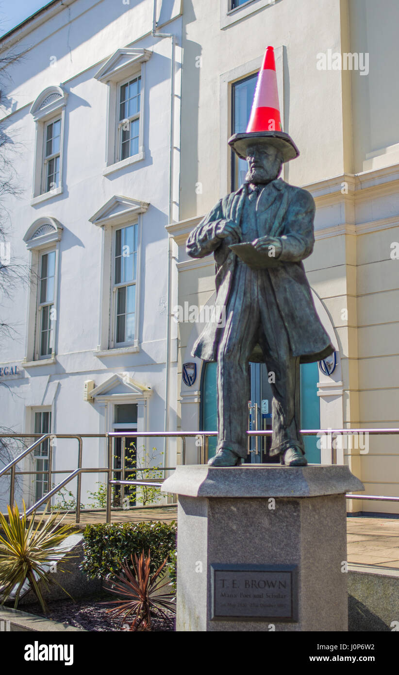 Thomas Edward Brown Manx Poet Statue With traffic cone on his head ...