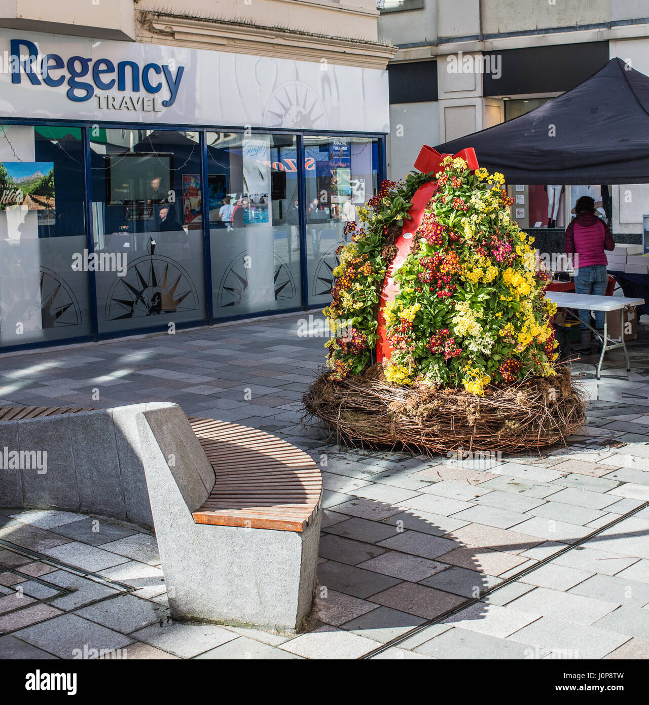Sitting area with a plant display at Douglas shopping street, isle of ...