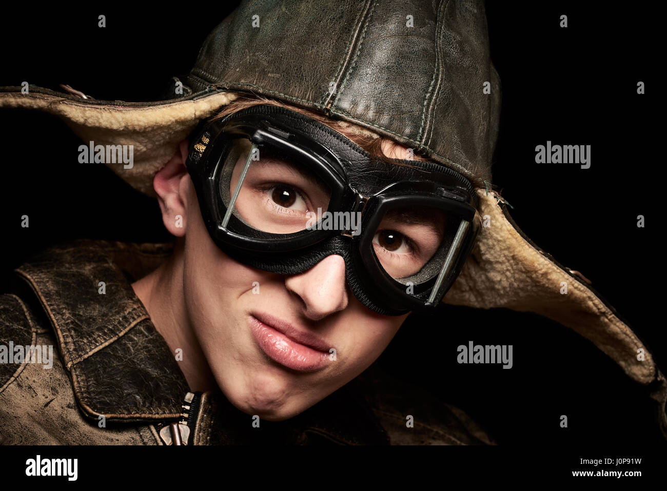 Retro aviator pilot helmet goggles hi-res stock photography and images ...