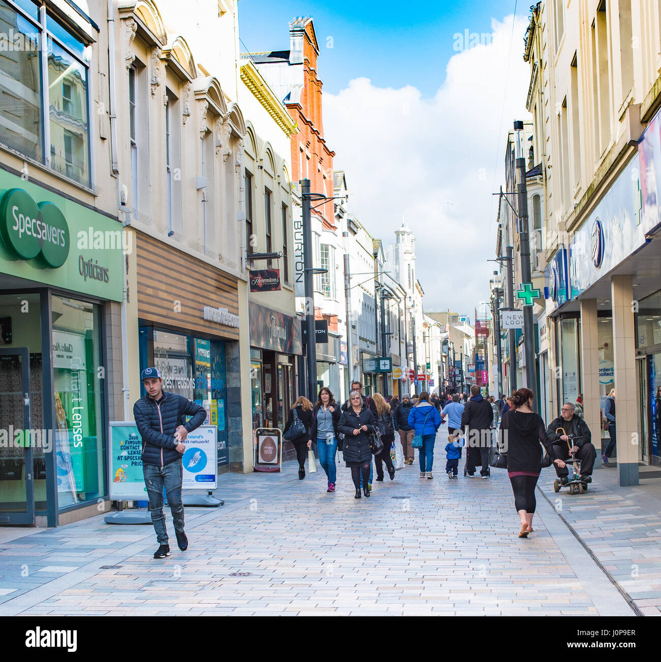 Busy shopping street view, strand street, Douglas, isle of man Stock ...