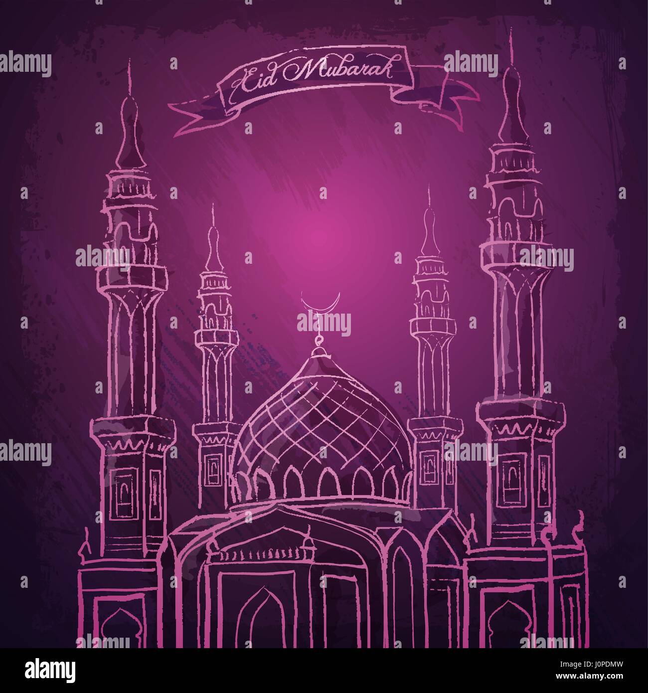 Mosque sketch islamic greeting background Eid Mubarak Stock Vector ...