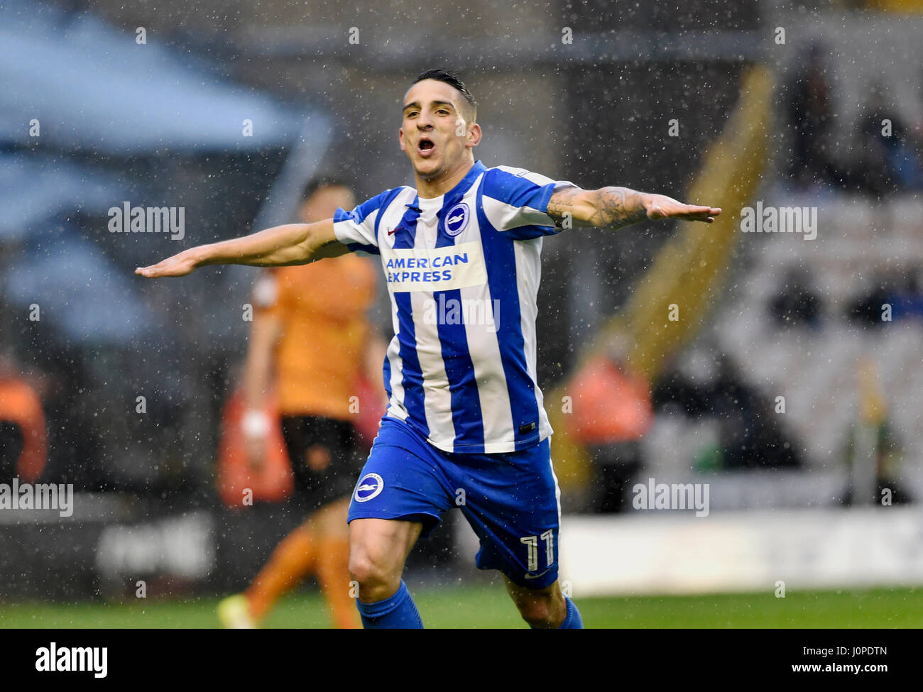 Anthony Knockaert of Brighton celebrates after scoring his second goal ...