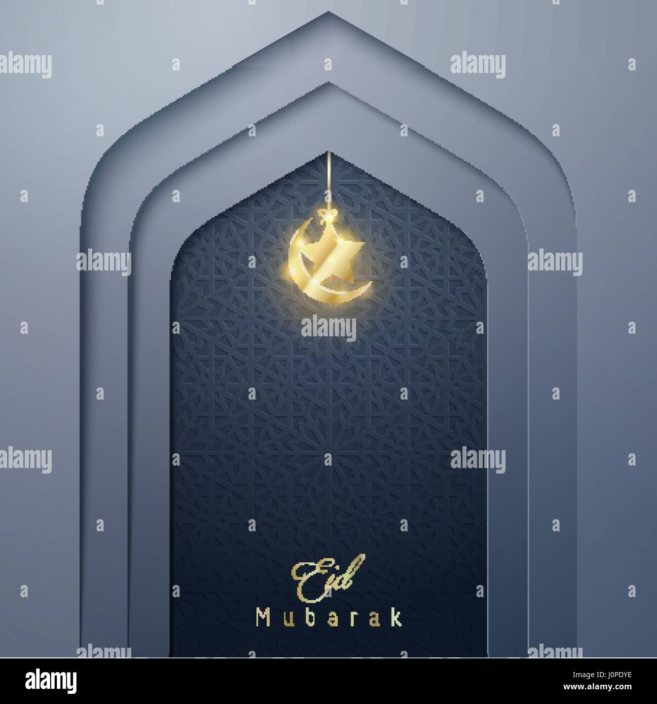 Mosque door with islamic crescent and star for greeting Eid Mubarak ...