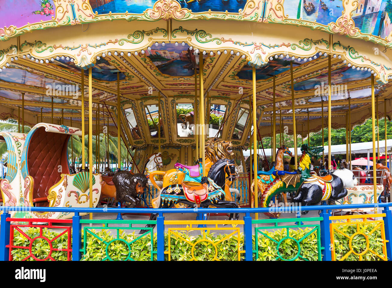 Pretty carousel adventure amusement entertainment park for fun Stock ...