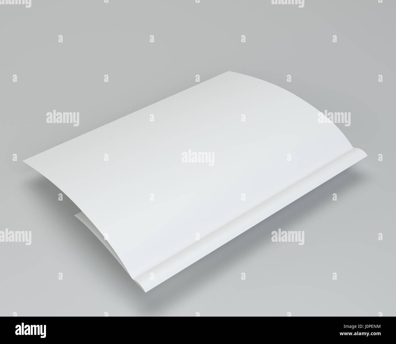 Empty folded leaflet white paper. 3d rendering. Gray background Stock ...