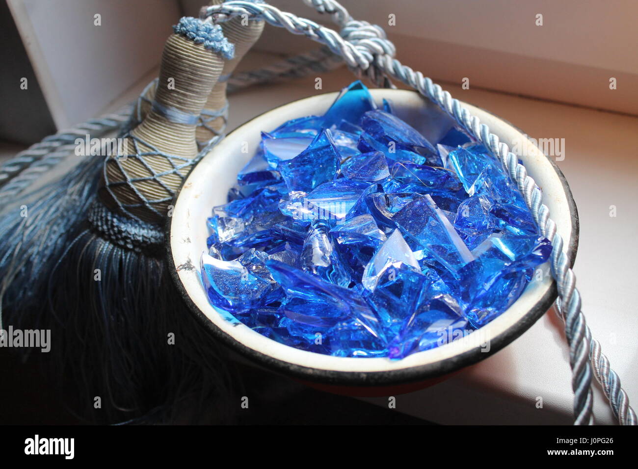 blue fragments of broken glass shine like sapphire prepare for ...