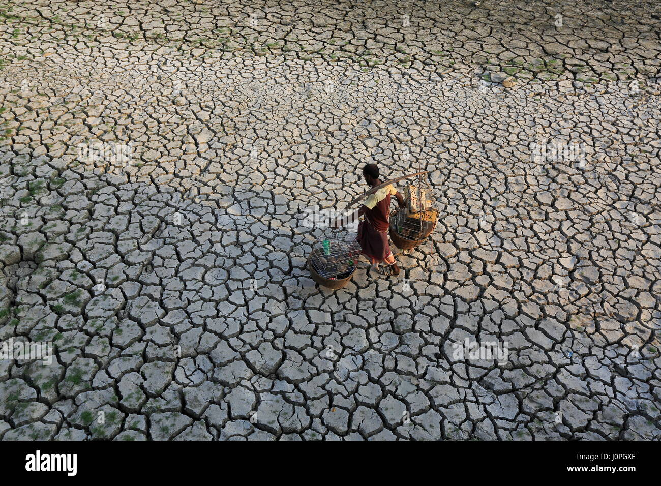 A vendor passes through a drought-parched field at Beraid under Dhaka’s ...