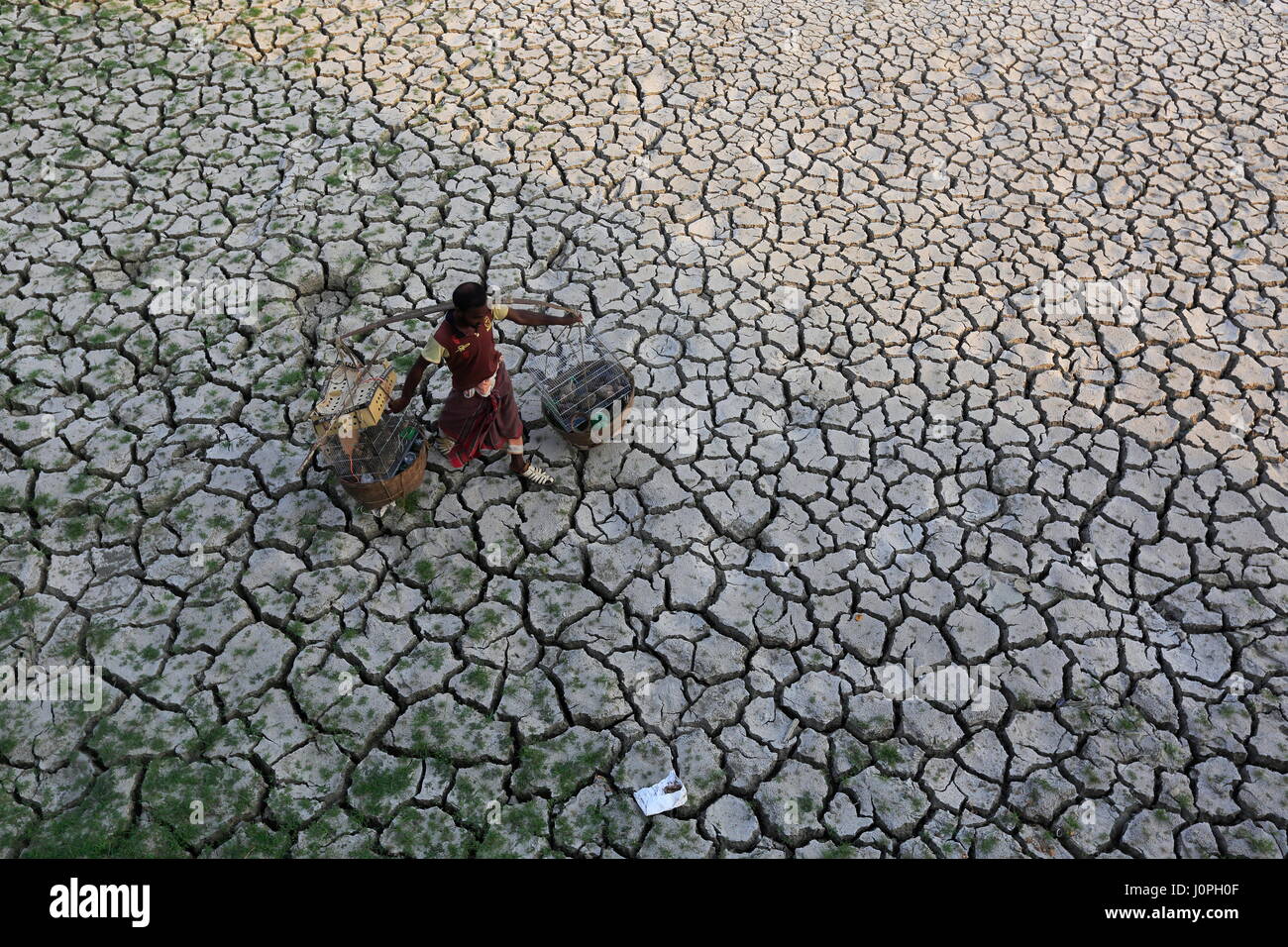 A vendor passes through a drought-parched field at Beraid under Dhaka’s ...