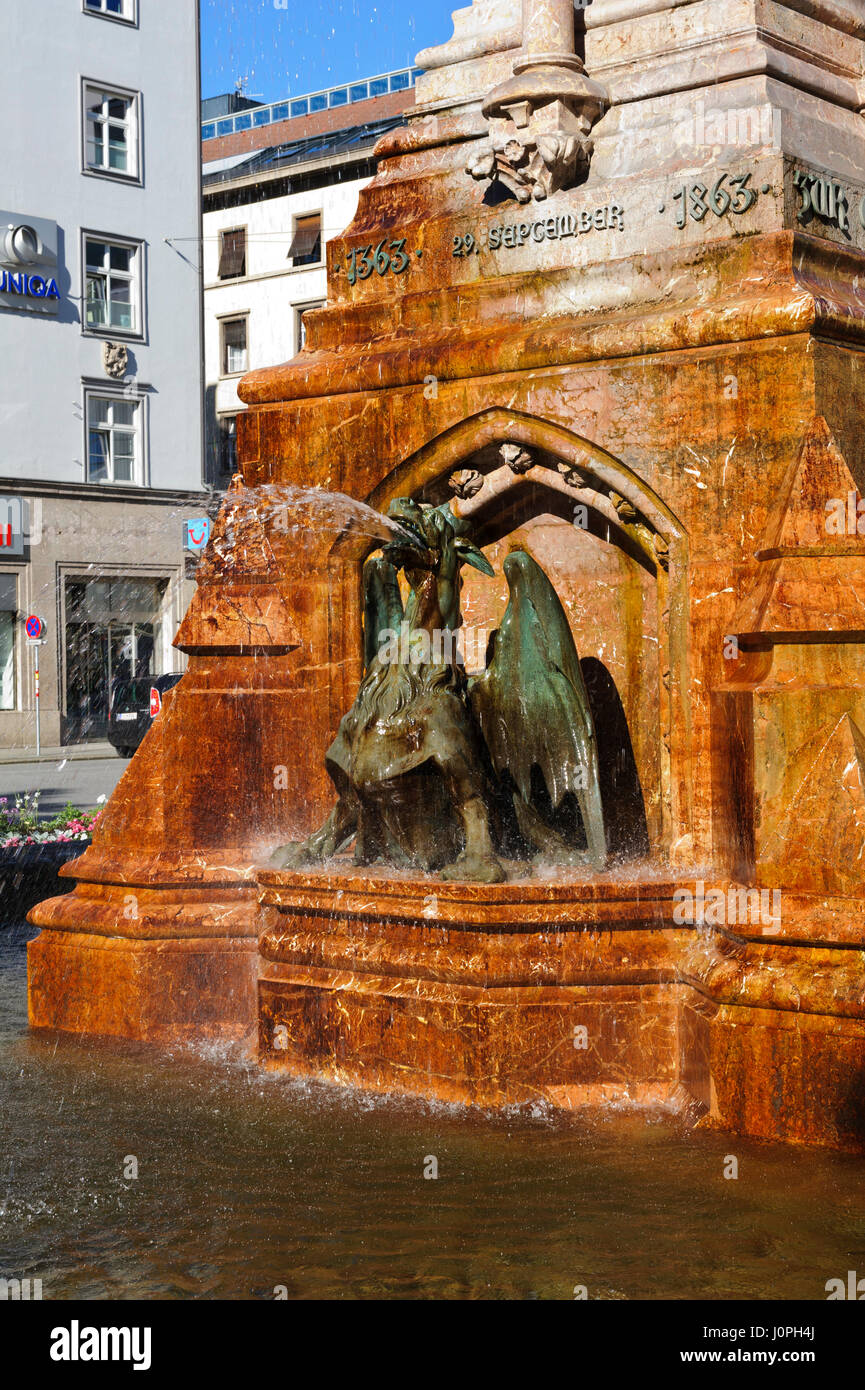 A dragon statue from the Rudolf water fountain, Innsbruck, Austria ...