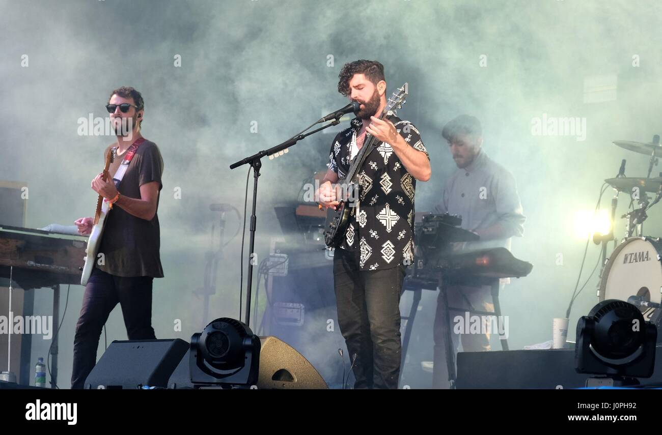 The Foals with lead singer Yannis Philippakis performing on the Pyramid ...