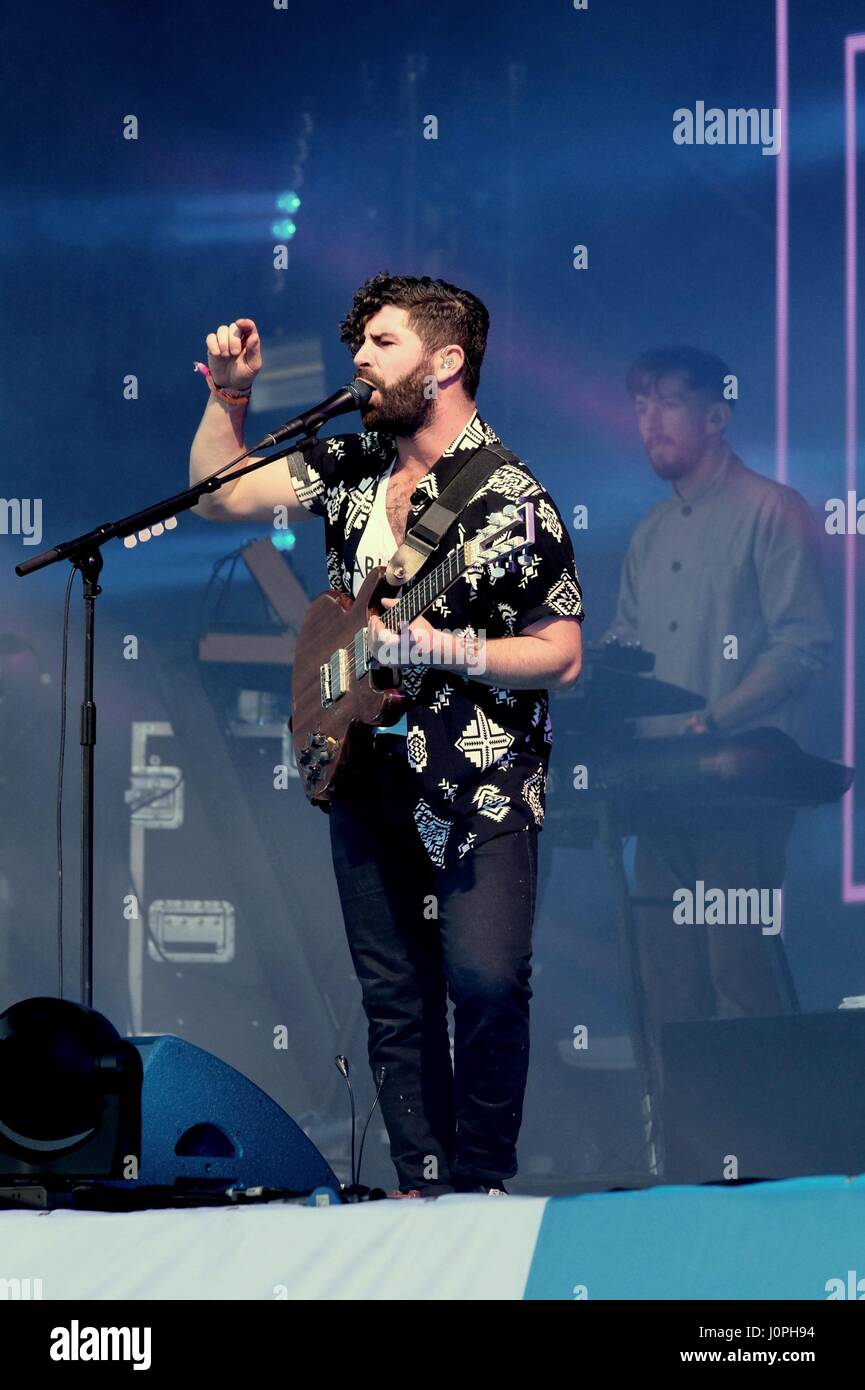 The Foals with lead singer Yannis Philippakis performing on the Pyramid ...