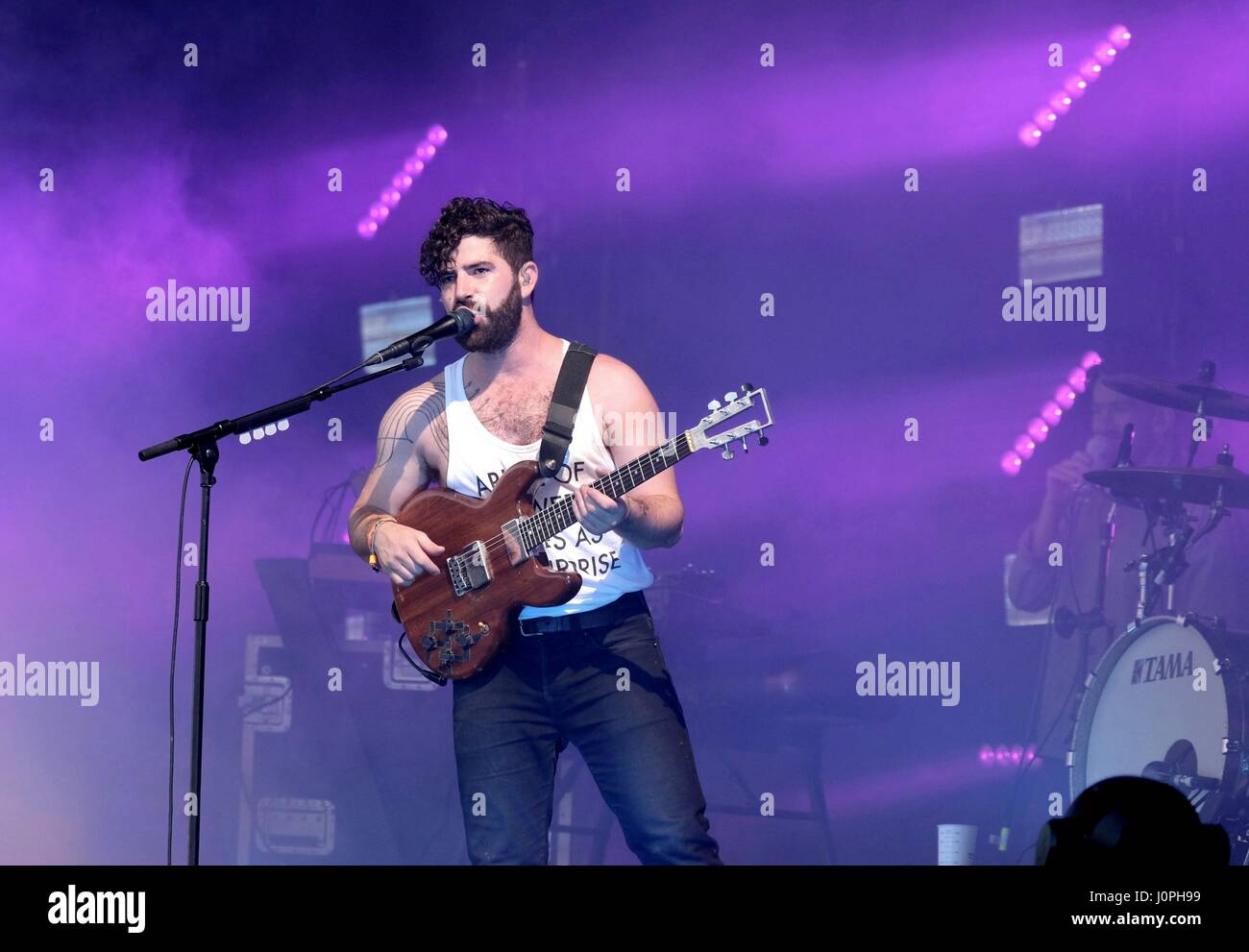 The Foals with lead singer Yannis Philippakis performing on the Pyramid ...