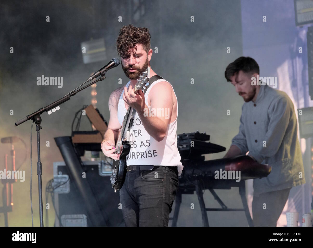 The Foals with lead singer Yannis Philippakis performing on the Pyramid ...