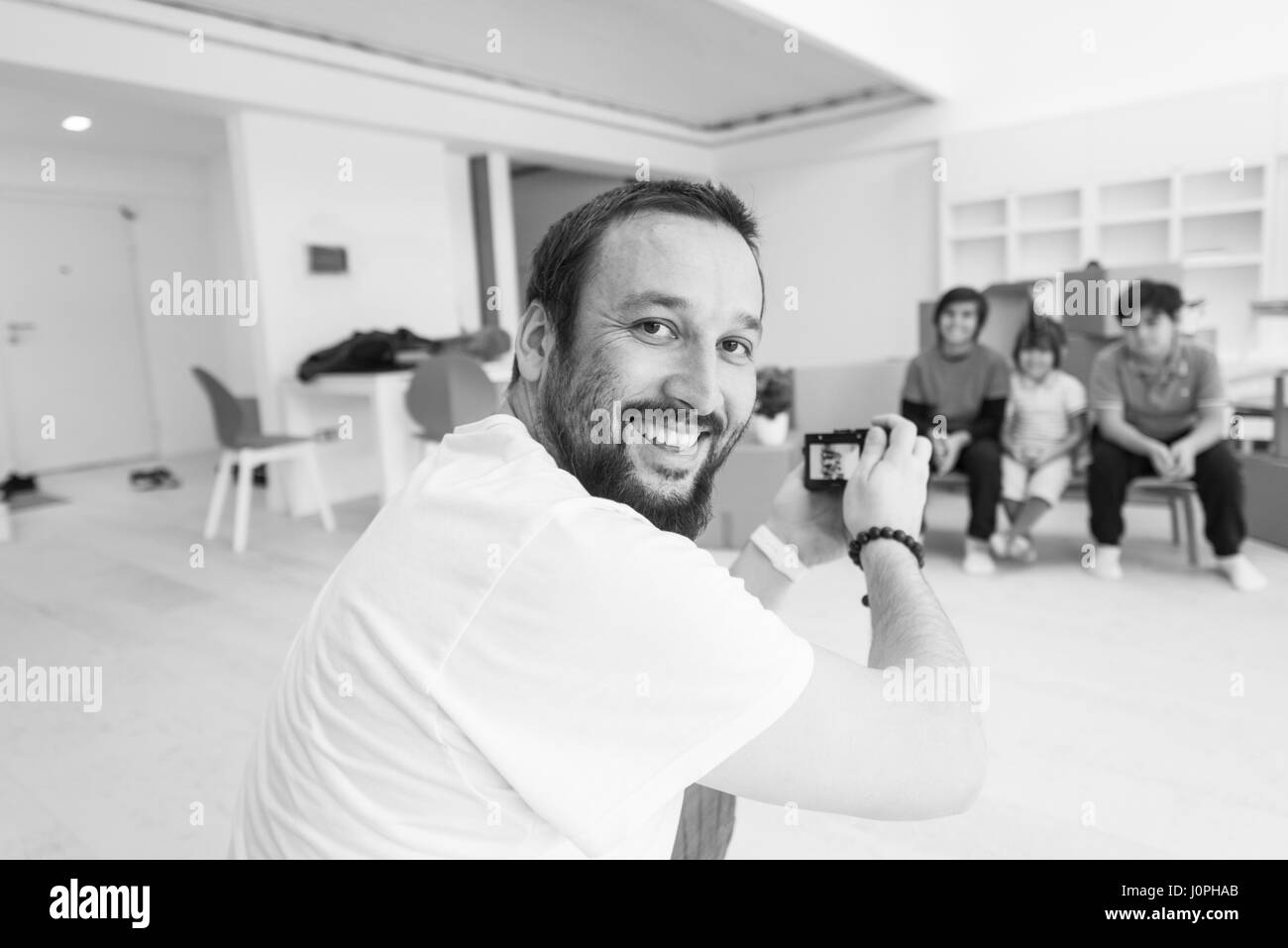 Photoshooting with kids models at studio as new modern home Stock Photo ...