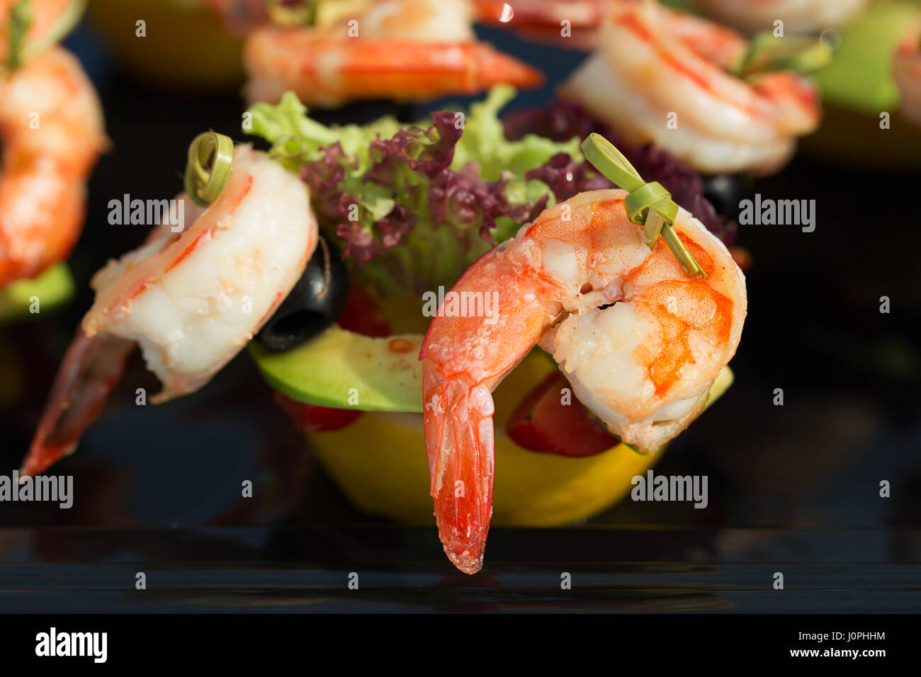 shrimp canape starter for party Stock Photo - Alamy