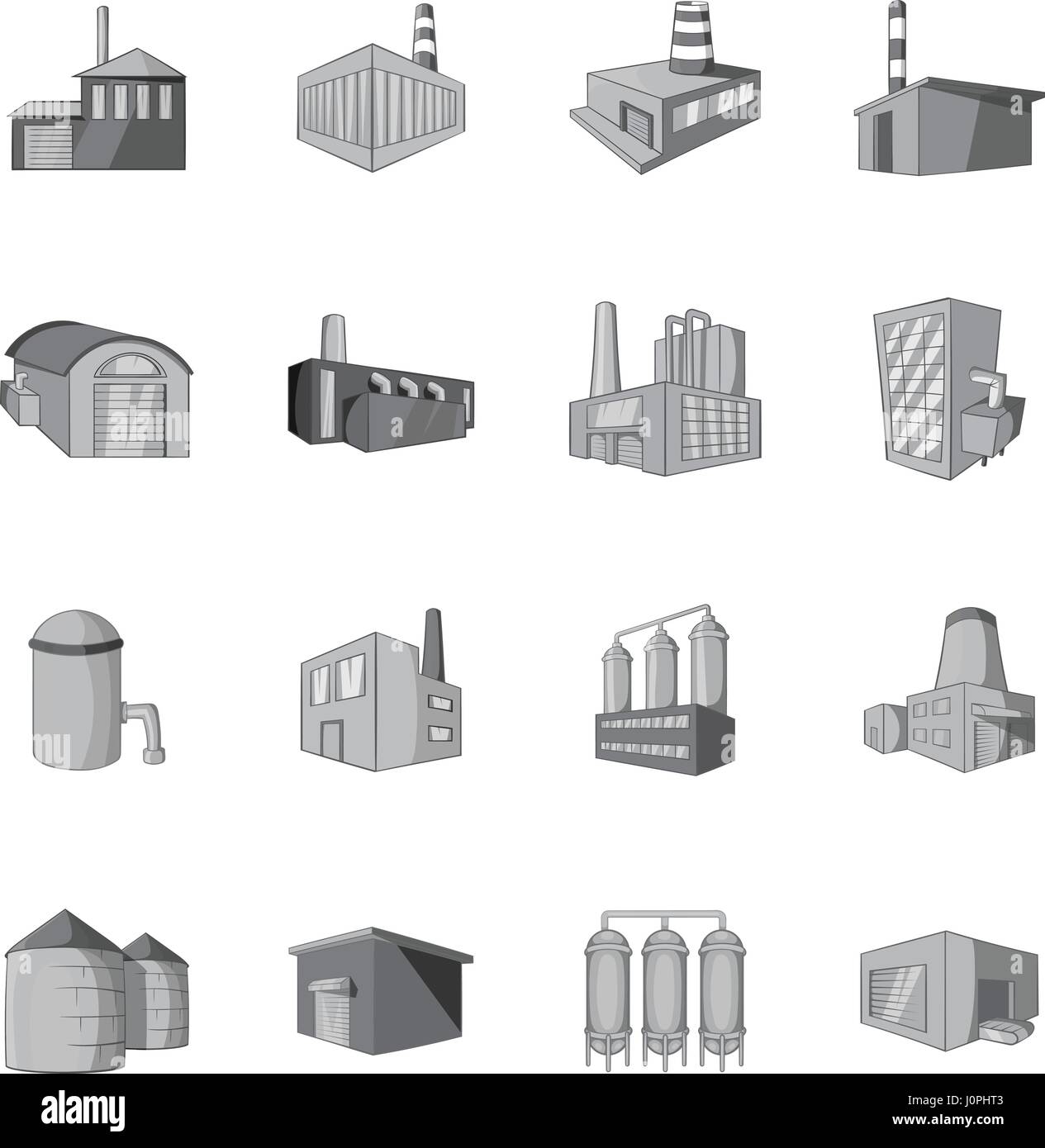 Factory, plant icons set, black monochrome style Stock Vector Image ...
