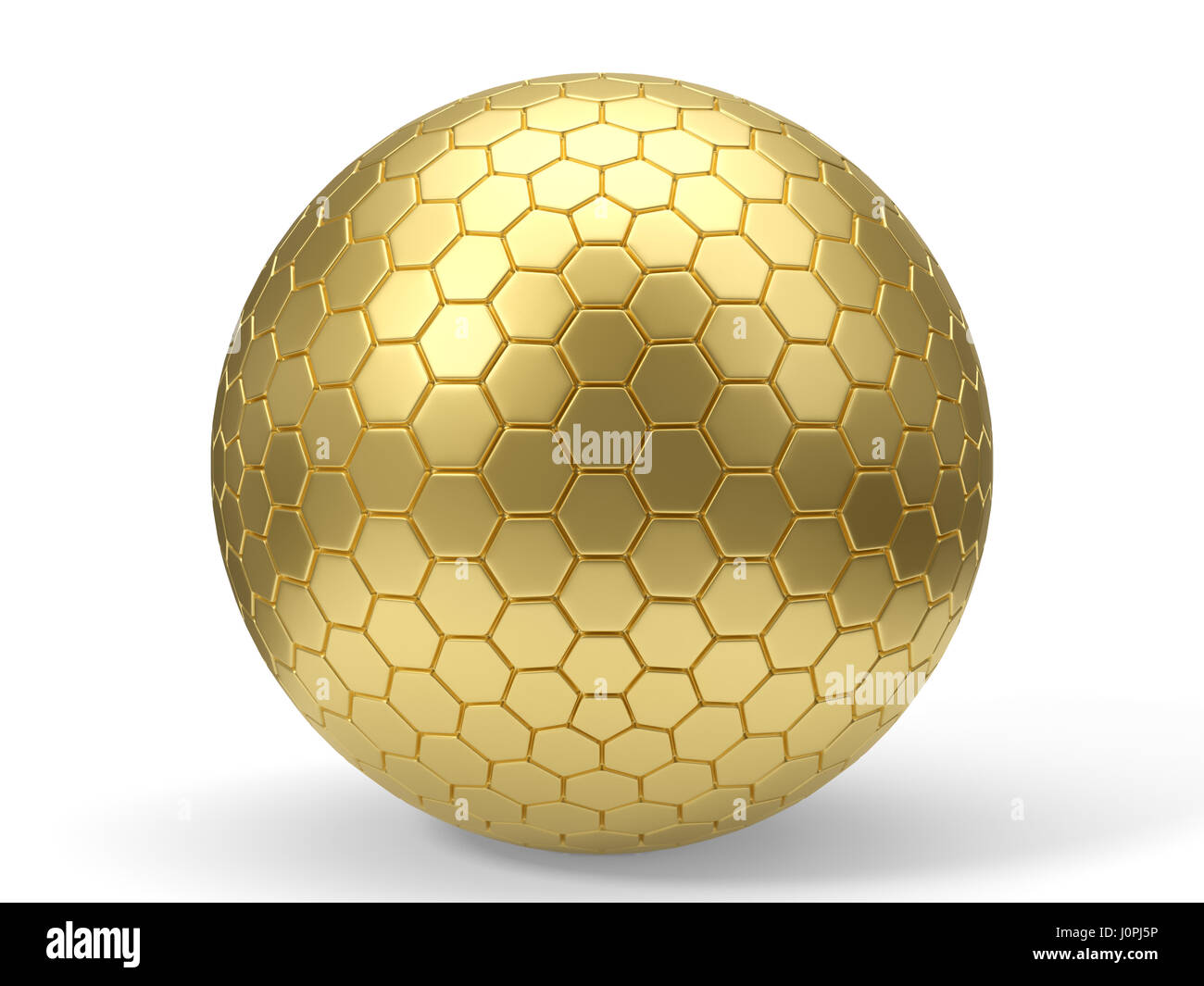 3d illustration of hexagon plated golden sphere. isolated on white ...