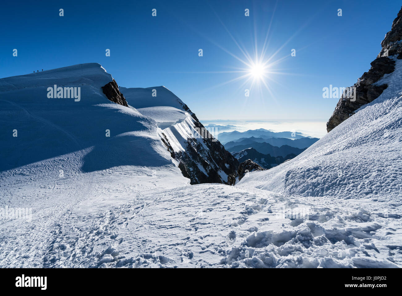 Mountain climbing in the Monte Rosa massive, North Italy, Alps, Europe ...